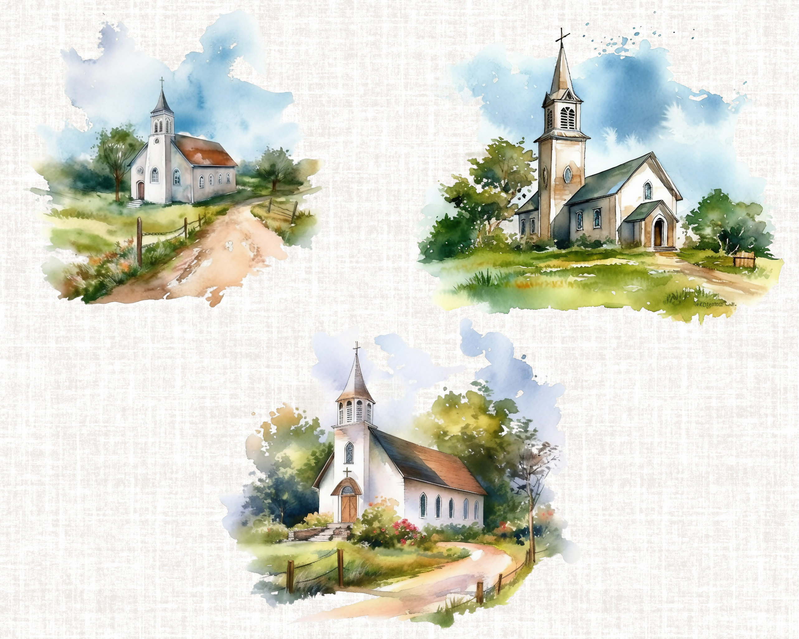 Countryside Church Clipart Church Clipart Bundle Catolic - Etsy