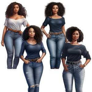Denim Girl Clipart, Curvy Girl Clipart, Black Girl PNG, African ...