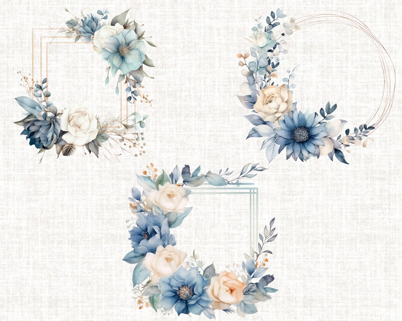Dusty Blue Floral Clipart Blue Floral Flower Frame Clipart - Etsy