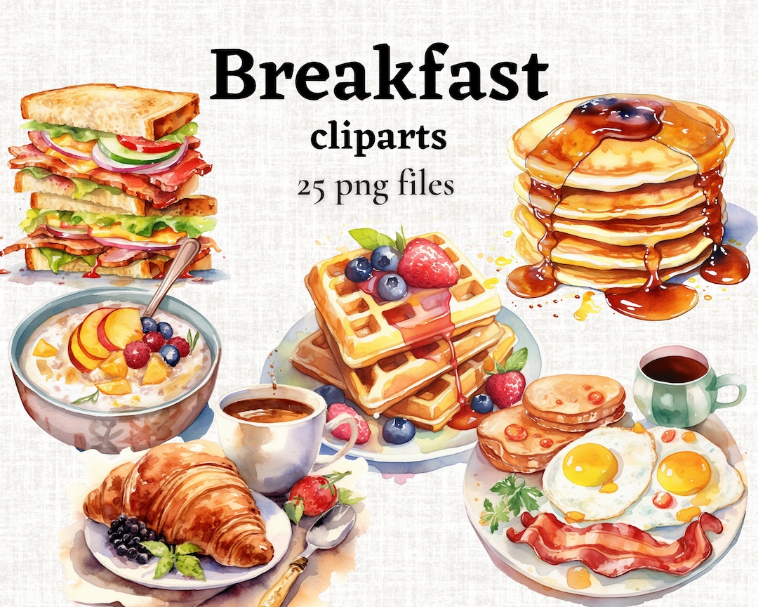 Watercolor Breakfast Clipart, Breakfast Food Clipart, Pancakes Clipart ...