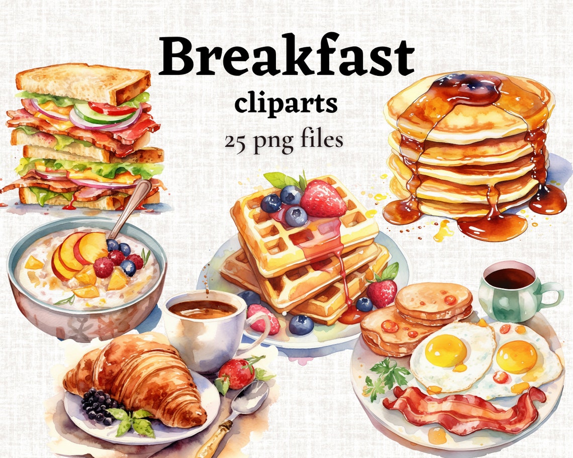 Watercolor Breakfast Clipart Breakfast Food Clipart Pancakes - Etsy