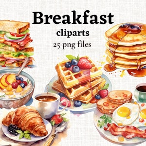 Watercolor Breakfast Clipart, Breakfast Food Clipart, Pancakes Clipart ...