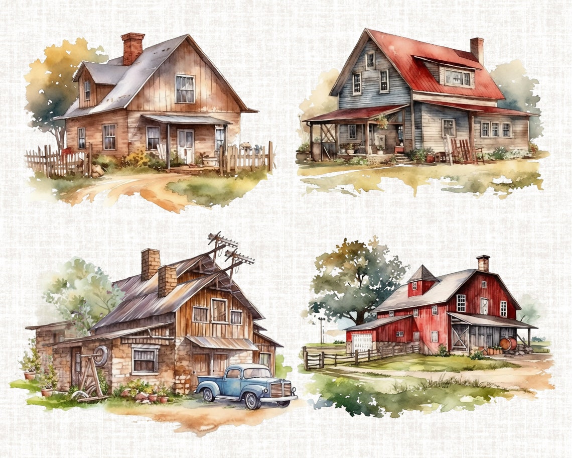 Rustic Farm House Clipart Watercolor Farmhouse PNG Farm Barn - Etsy