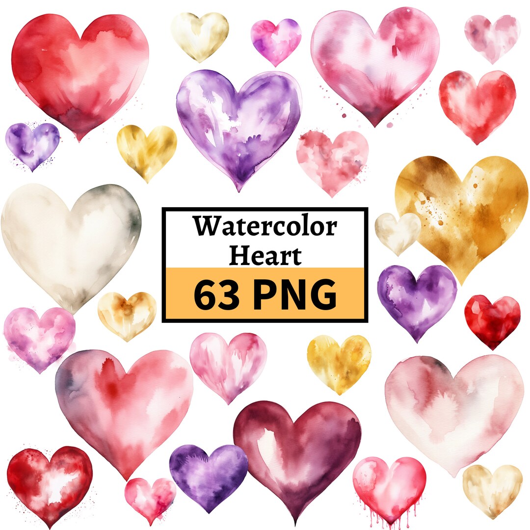 Watercolor Heart Clipart Bundle, Valentines Heart PNG Bundle ...