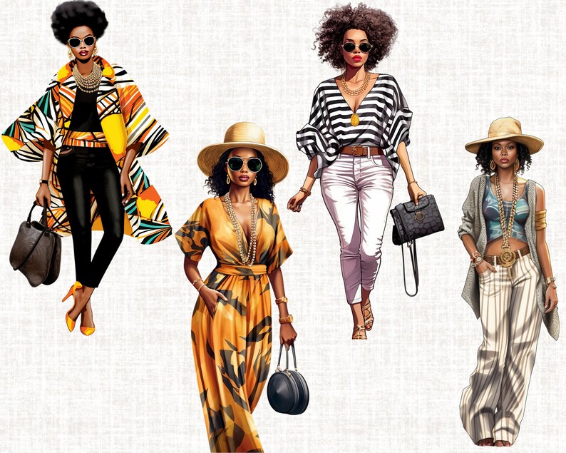 Fashionista Girl Clipart African American Woman PNG Fashion - Etsy