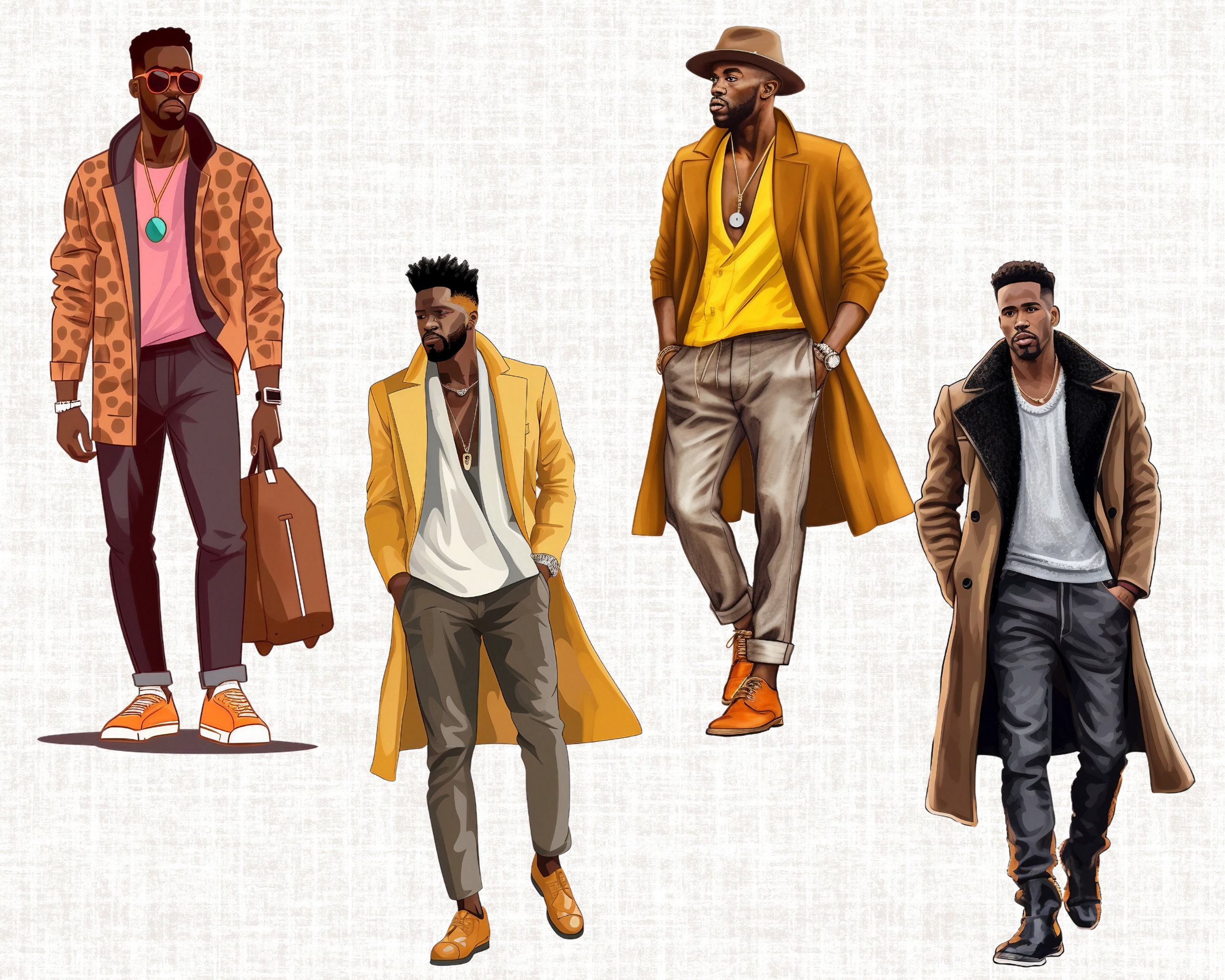 Handsome Men Clipart Fashion Men Clipart African American - Etsy