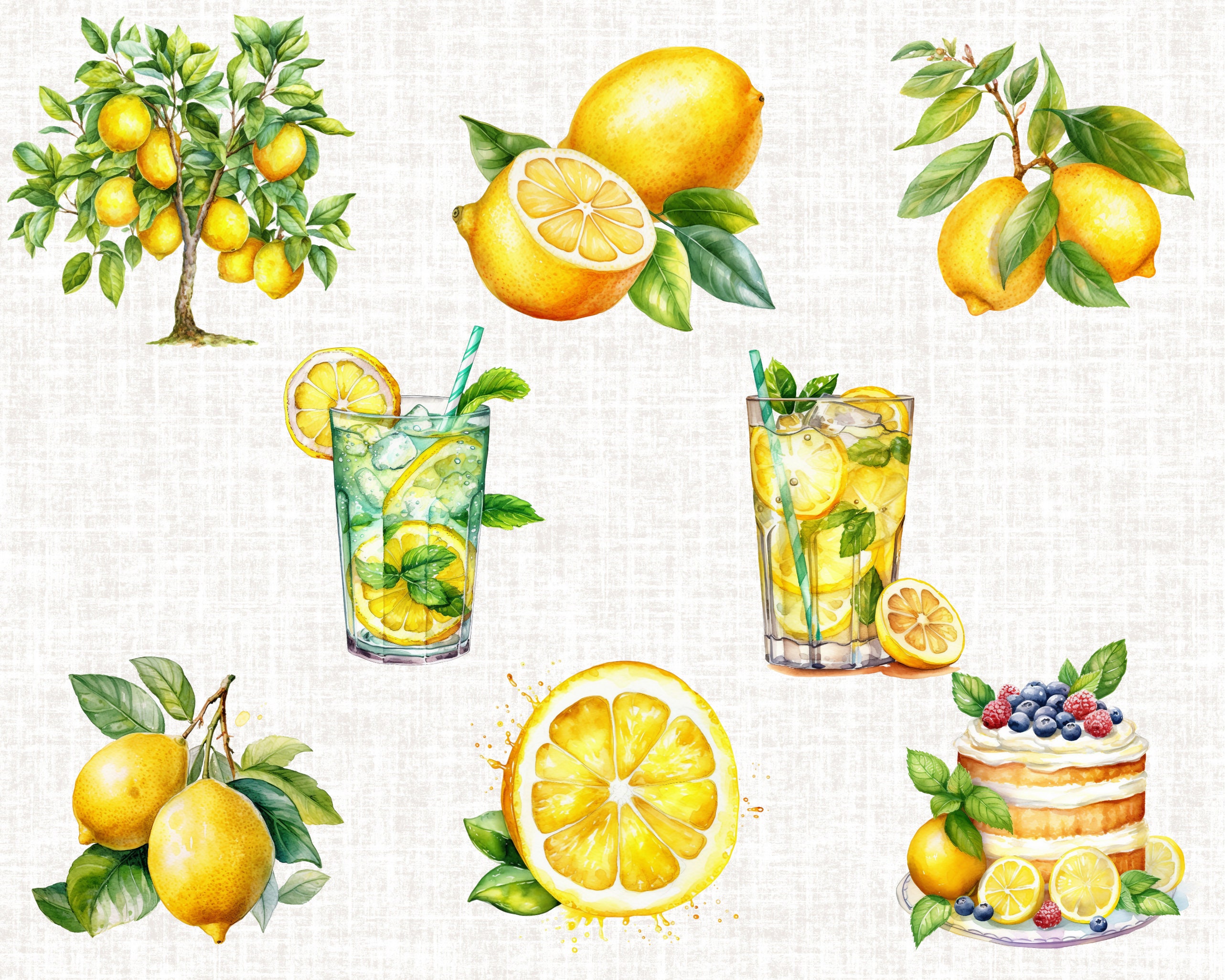 Watercolor Lemon Clipart Bundle Lemon-themed PNG - Etsy