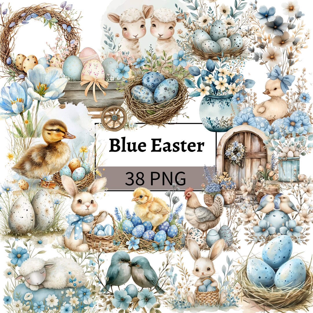 Watercolor Easter Clipart Bundle Pastel Blue Beige Easter Illustrations ...