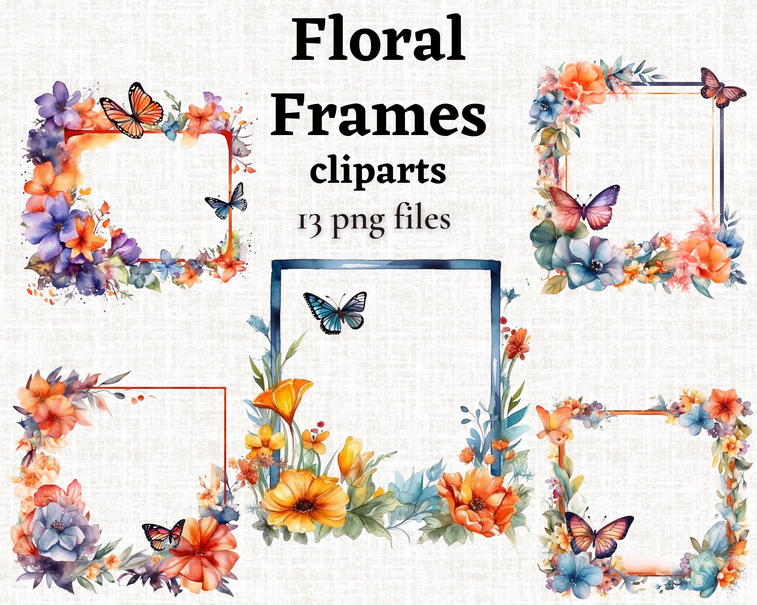 Watercolor Frames Clipart Floral Clipart Butterfly Frames - Etsy
