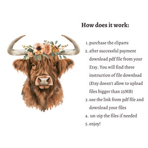 Watercolor Spring Cow Clipart Cute Floral Cow Illustration Highland Cow ...