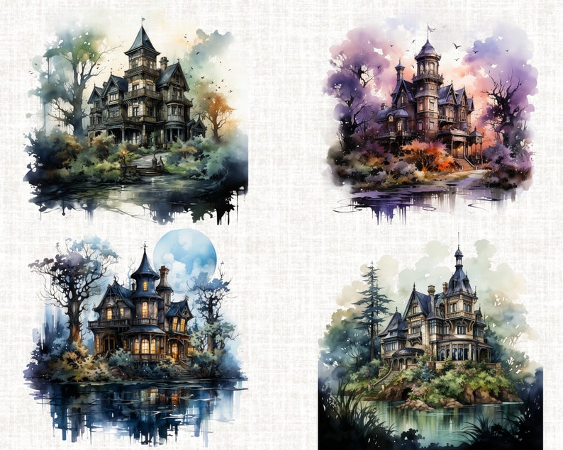 Haunted Mansion Clipart Bundle Watercolor Halloween PNG - Etsy