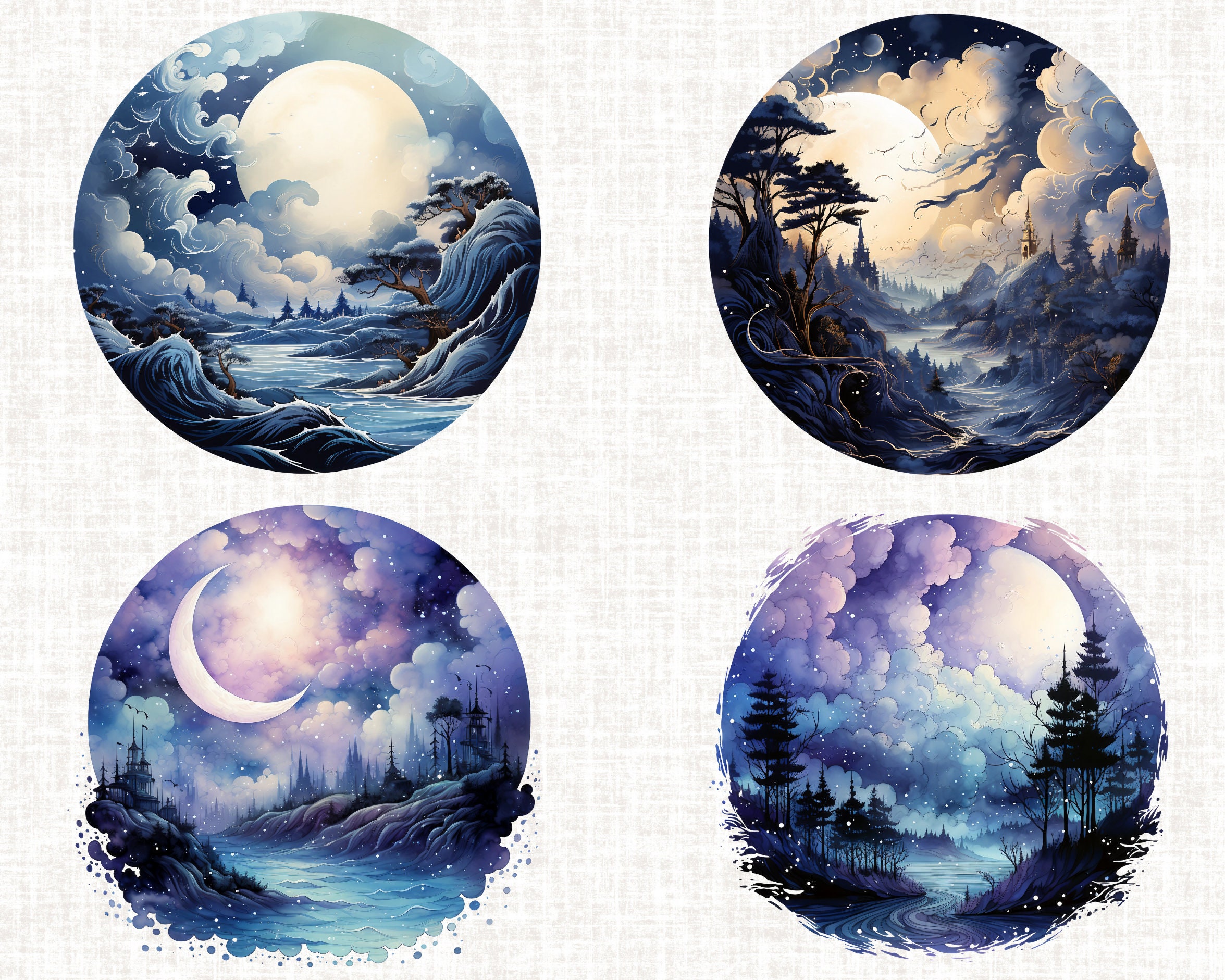 Mystical Moon Clipart Bundle Night Sky Illustration - Etsy