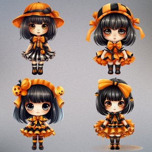 Cute Chibi Girl, Cute Halloween Girl Clipart, Cute Halloween Bundle ...