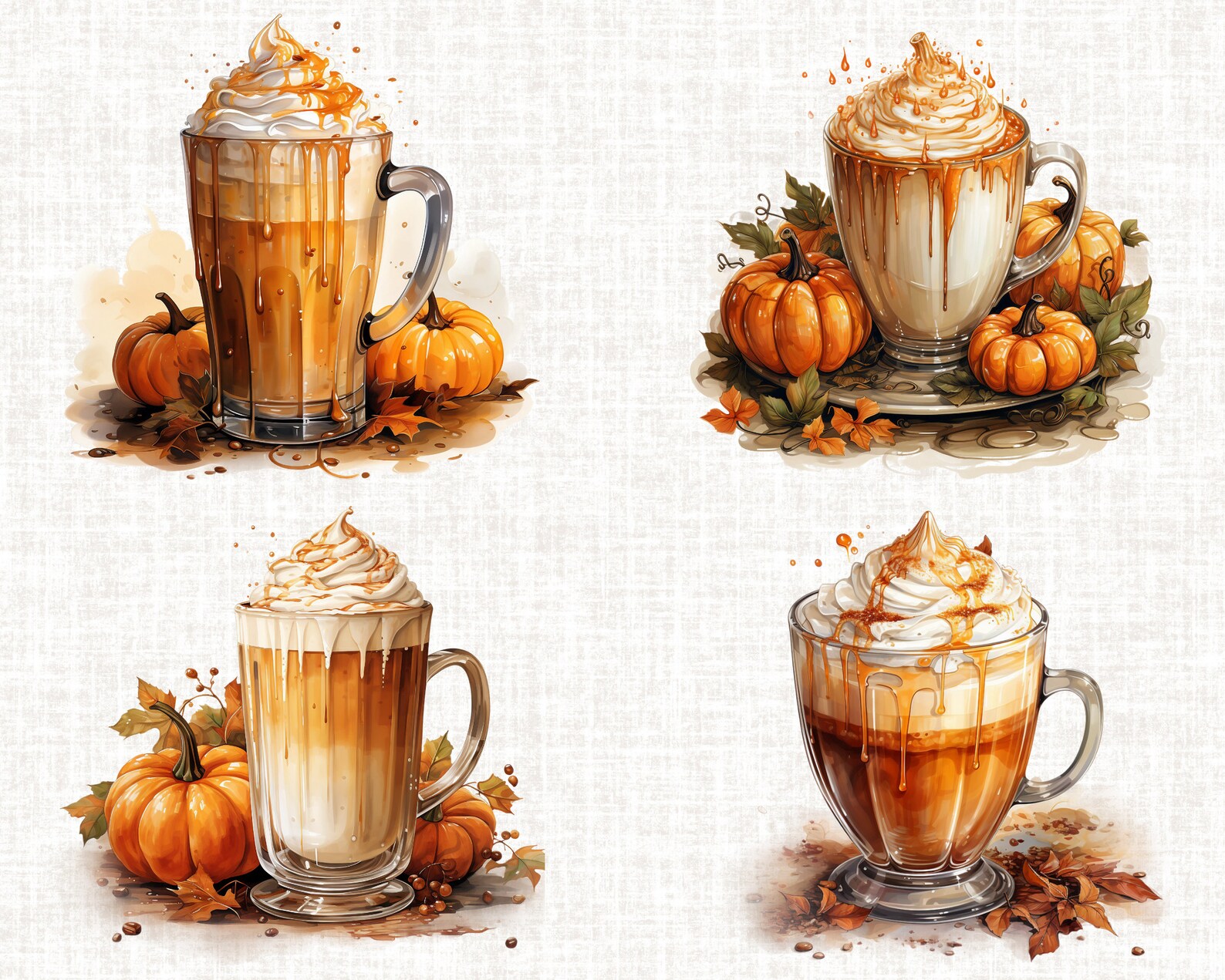 Pumpkin Spice Latte Clipart Bundle Watercolor Coffee PNG - Etsy