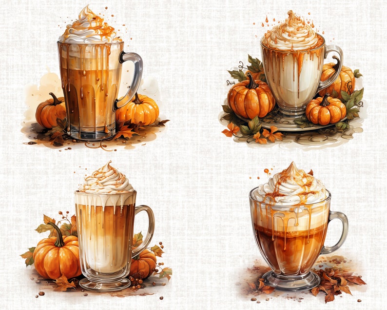 Pumpkin Spice Latte Clipart Bundle Watercolor Coffee PNG - Etsy