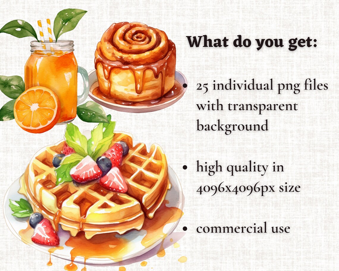 Watercolor Breakfast Clipart Breakfast Food Clipart Pancakes - Etsy