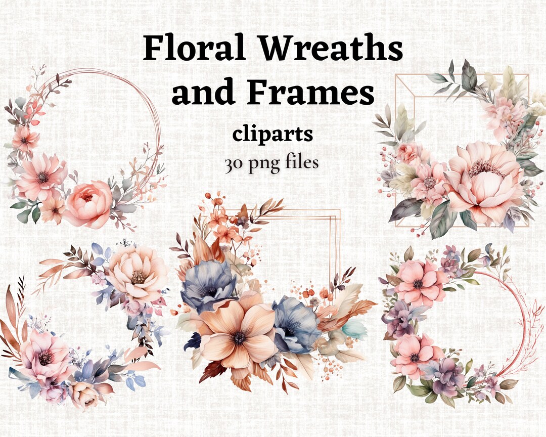 Watercolor Floral Borders Clipart Watercolor Floral Wreaths - Etsy