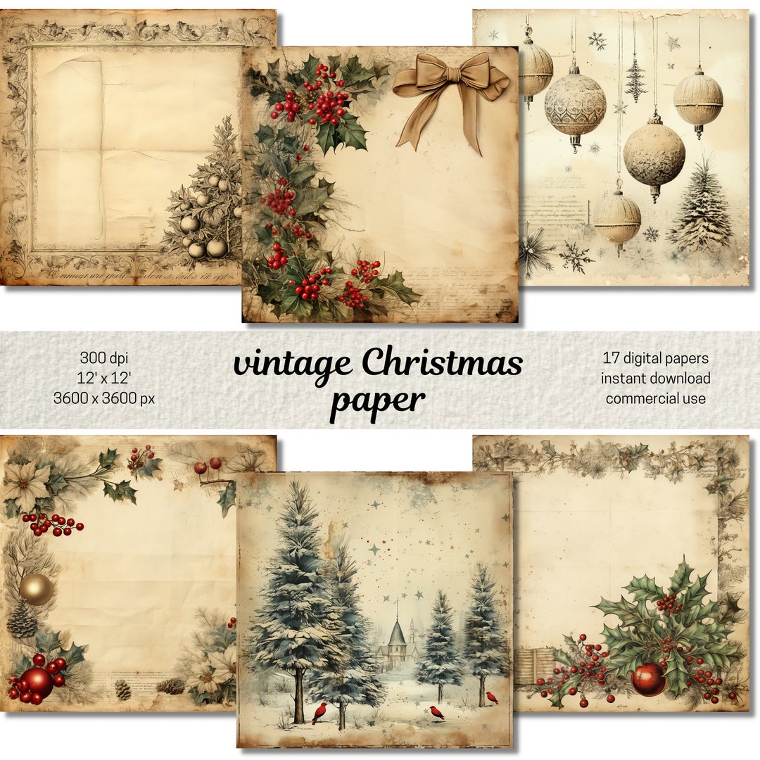 Vintage Christmas Paper, Retro Christmas Background Old Scrapbook Paper ...