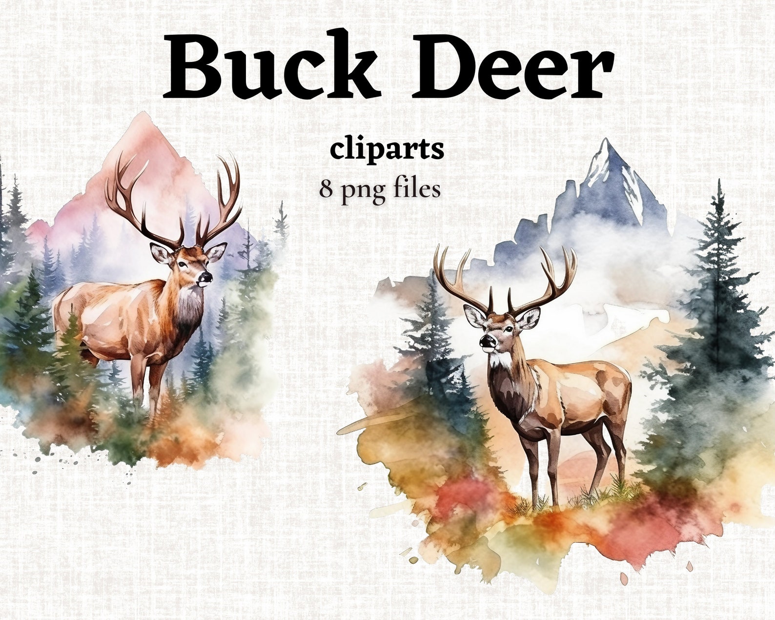Watercolor Buck Deer Clipart Bundle Mountain Landscape - Etsy