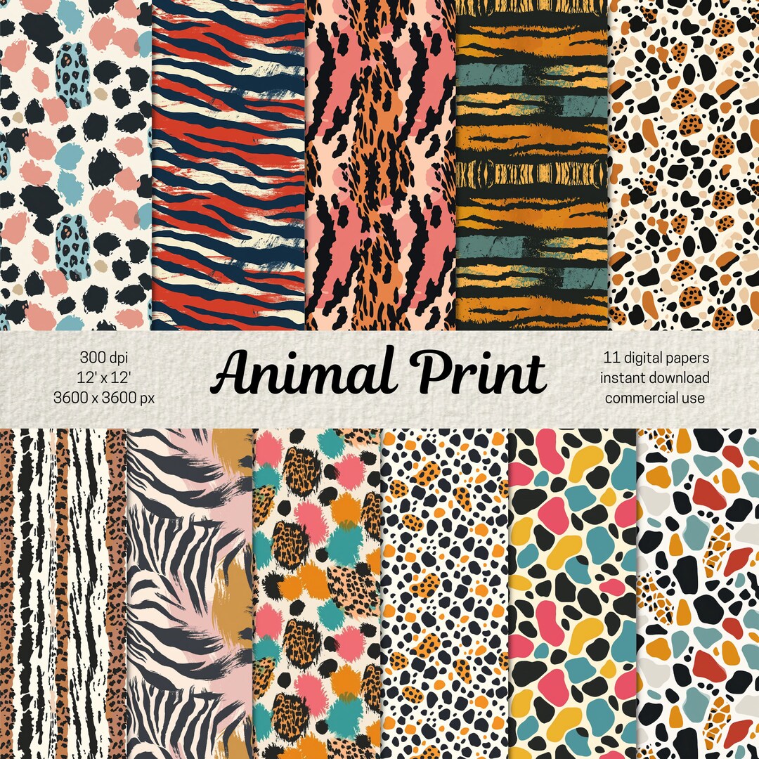 Animal Print Digital Paper Bundle, Modern Animal Seamless Pattern ...