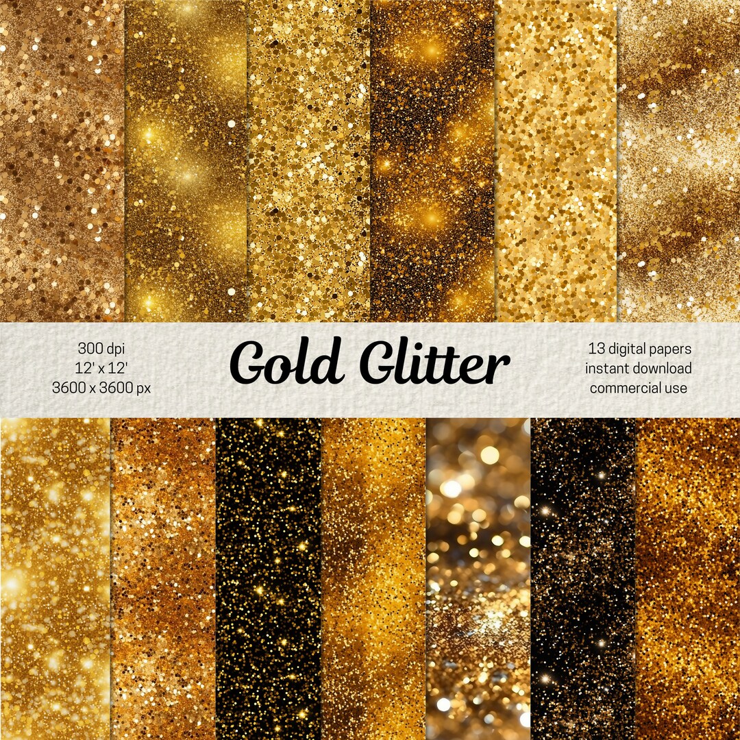Gold Glitter Digital Paper, Luxury Gold Scrapbook Papers, Seamless ...