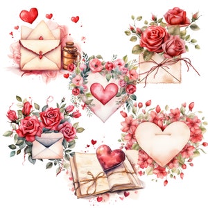 Love Letter Valentines Clipart, Watercolor Valentines Day Clipart ...