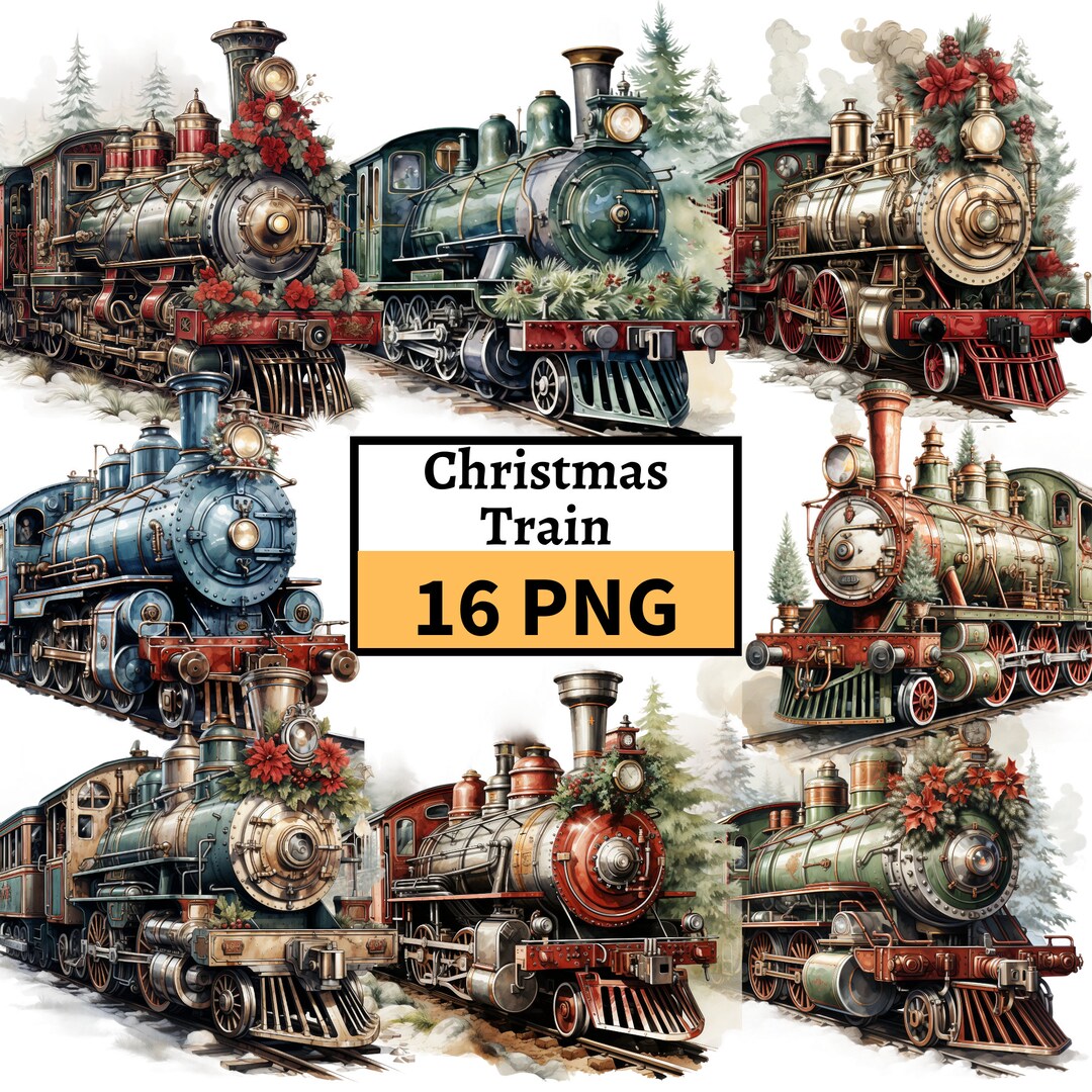 Watercolor Christmas Train Clipart Bundle, Cozy Christmas PNG, Winter ...