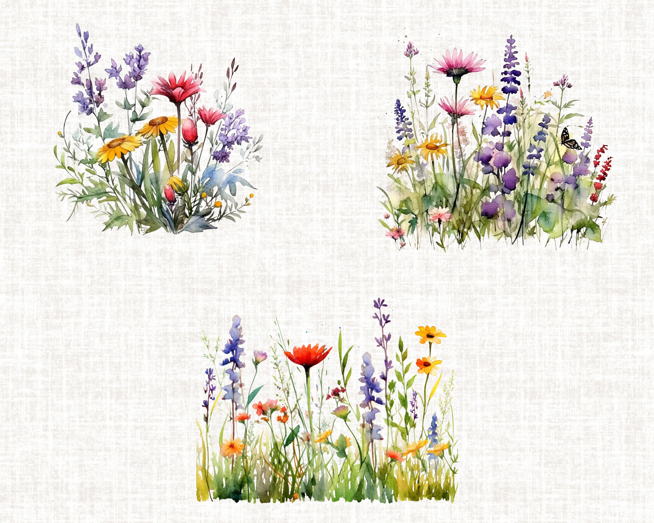 Watercolor Meadow Flowers Clipart Spring Flowers PNG - Etsy