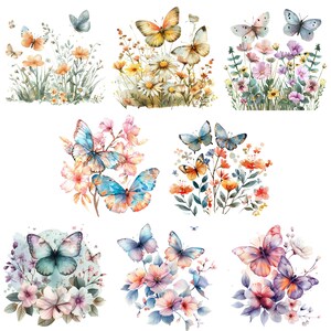 Spring Butterflies Clipart Bundle Watercolor Butterfly Flowers Graphics ...