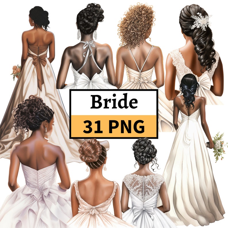 Black Bride Clipart, African American Bride, Wedding Clipart, Wedding ...