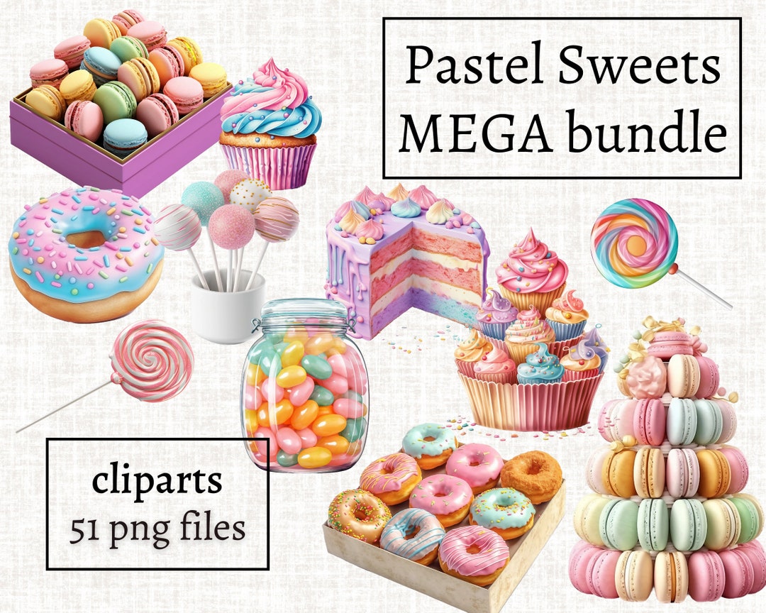 Pastel Sweets Clipart MEGA Bundle, Pastel Birthday Clipart, Sweets ...