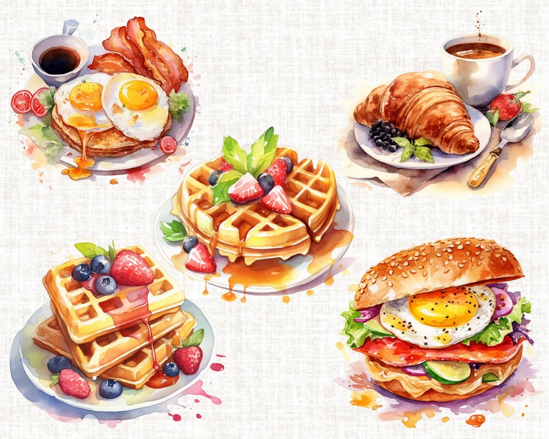 Watercolor Breakfast Clipart Breakfast Food Clipart Pancakes - Etsy
