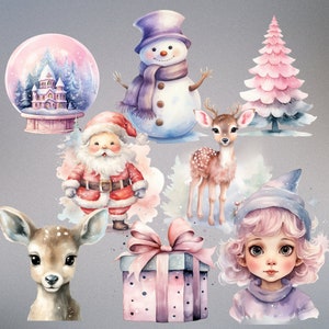 Pastel Christmas Clipart Bundle, Pink Tis the Season PNG, Watercolor ...