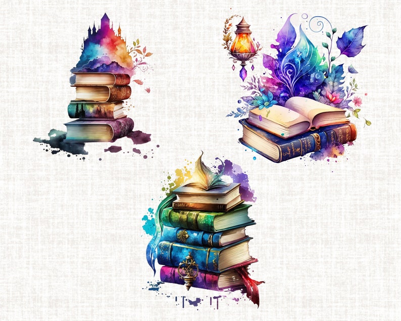 Watercolor Fantasy Books Clipart Book Bundle PNG Magic Books - Etsy
