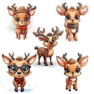 Cute Reindeer Clipart Bundle, Watercolor Christmas Graphics, Cozy ...