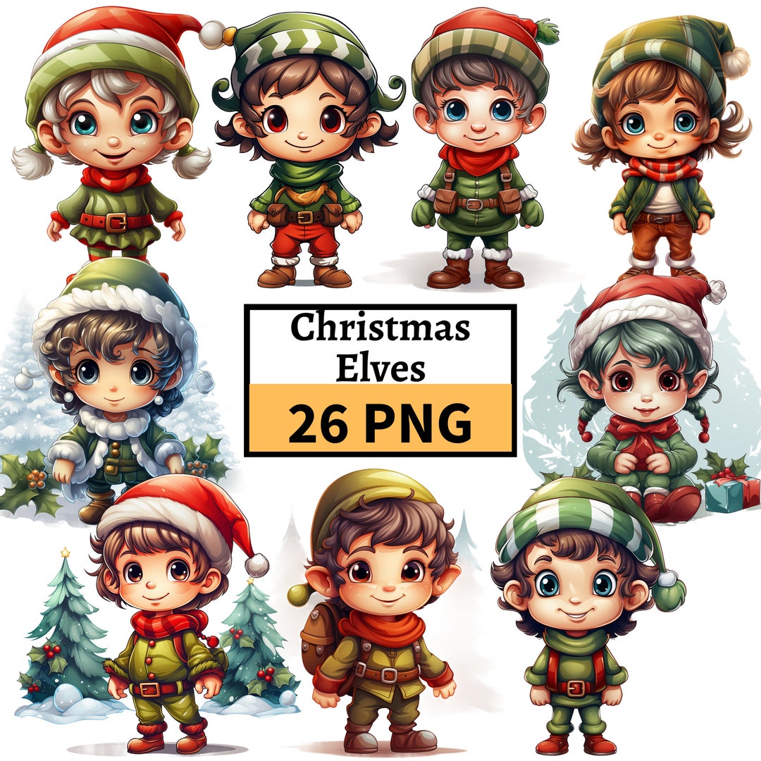 Christmas Elf Clipart, Cute Elves PNG, Holiday Clip Art, Cartoon ...