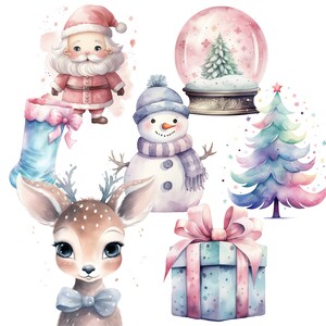 Pastel Christmas Clipart Bundle, Pink Tis the Season PNG, Watercolor ...
