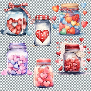 Love Jar Clipart Bundle, Watercolor Valentine Clipart Valentine Hearts ...