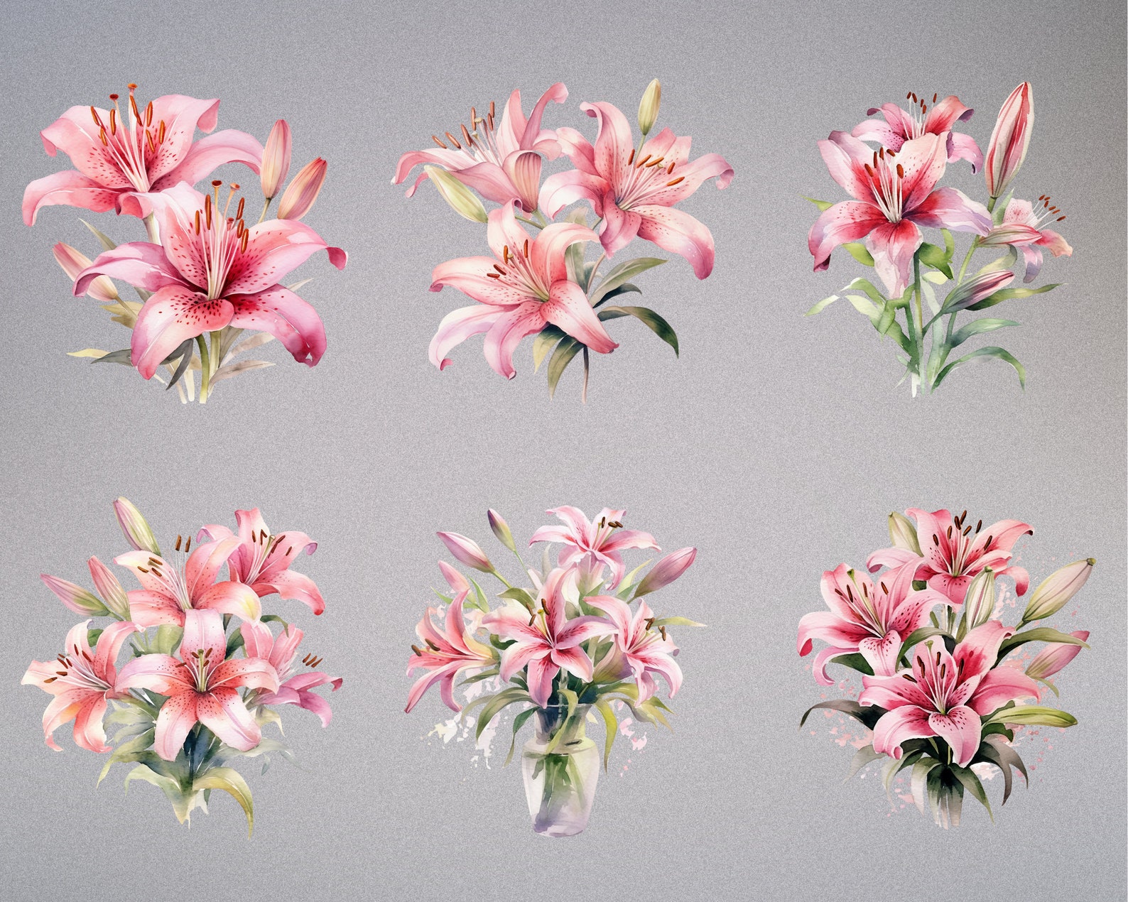 Pink Lily Clipart Watercolor Tiger Lily Clipart Bundle Pink - Etsy