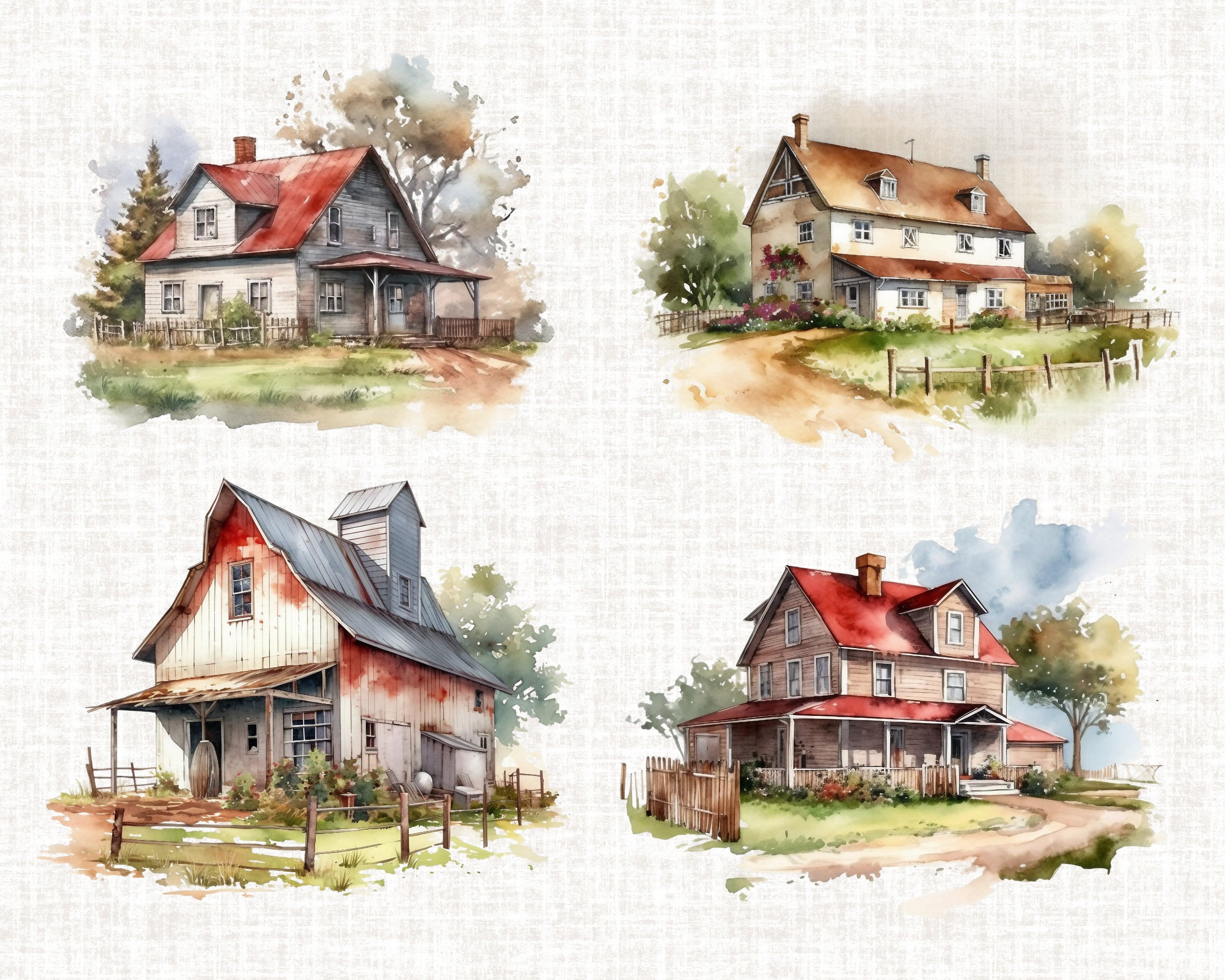 Rustic Farm House Clipart Watercolor Farmhouse PNG Farm Barn - Etsy