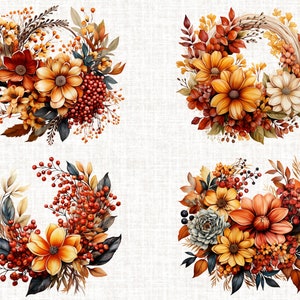 Autumn Wreath Clipart, Watercolor Fall Arrangements, Autumn Decor ...