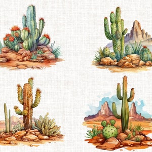 Cactus Clipart Bundle, Watercolor Cactus PNG, Cactus in the Desert PNG ...