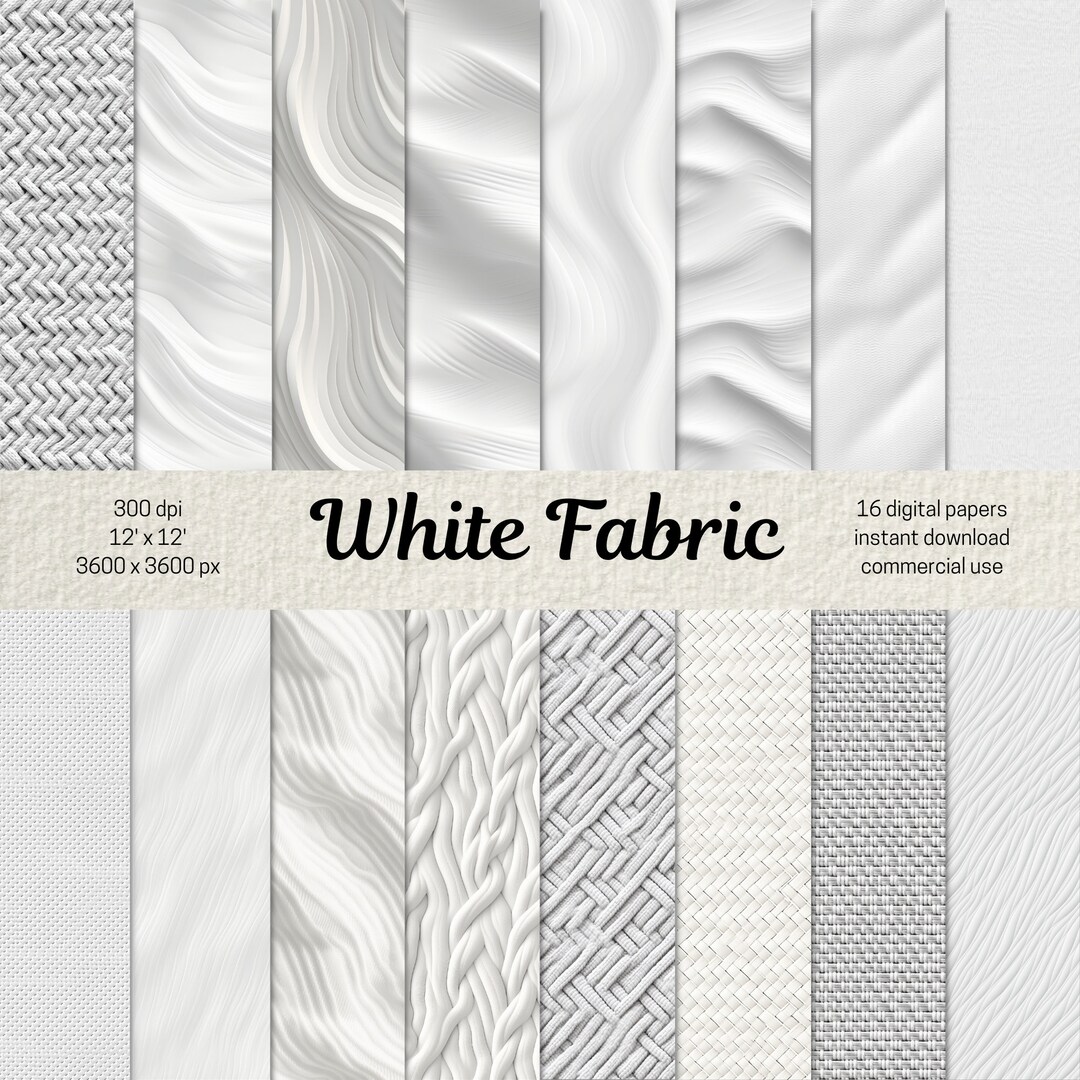 White Fabric Digital Paper Bundle, White Texture Background, White ...