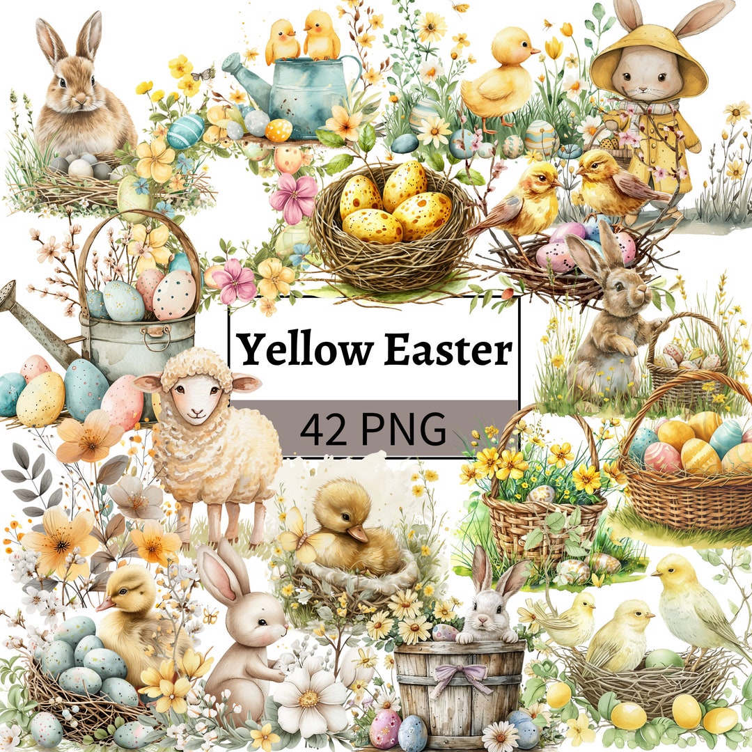 Watercolor Easter Clipart Bundle Pastel Yellow Beige Easter ...