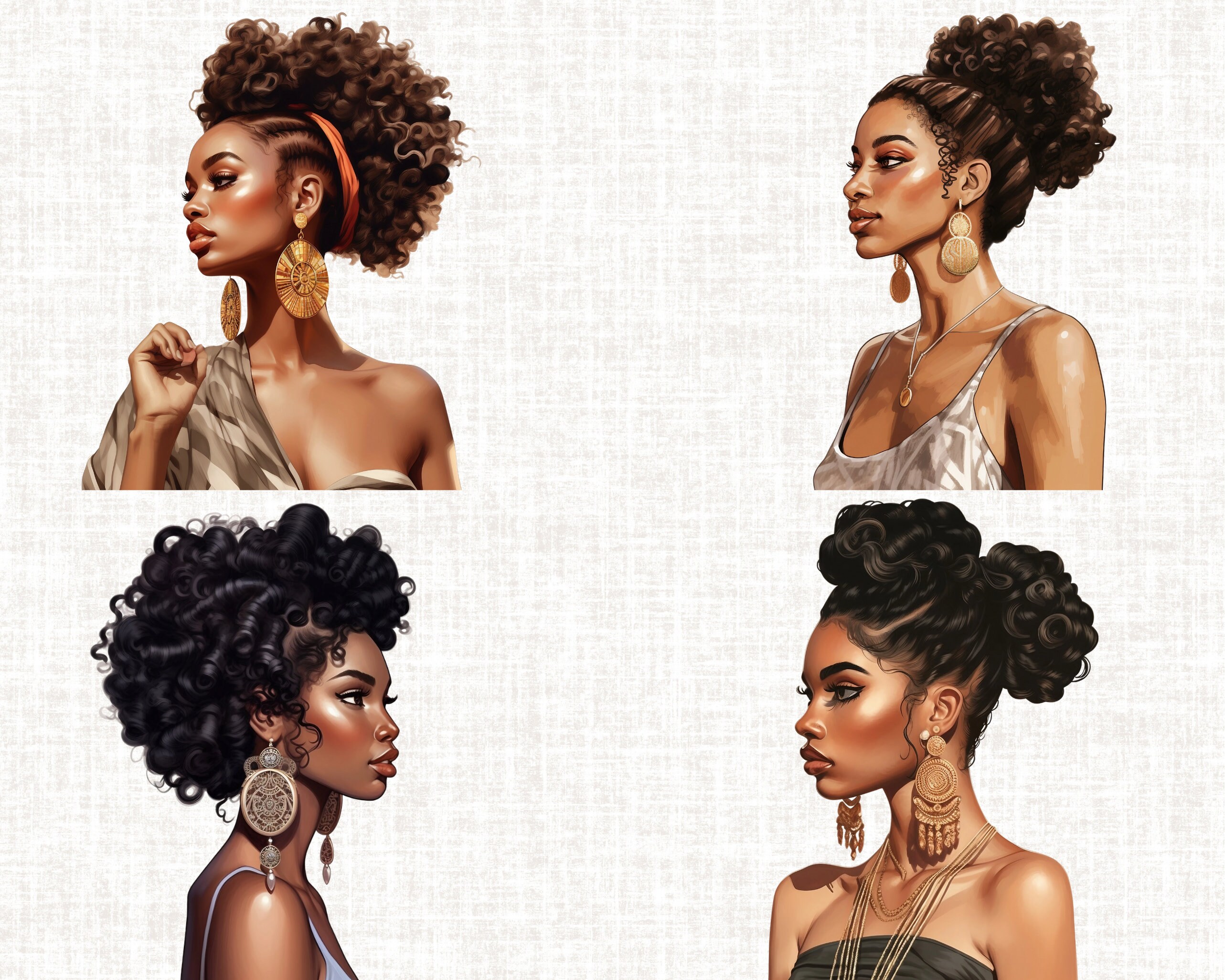 Girl With Earrings Clipart Chic African American Woman - Etsy