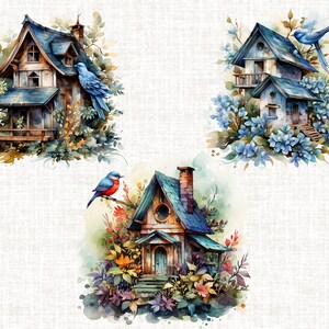 Birdhouse Clipart Bundle, Watercolor Bird Houses PNG, Digital Download ...