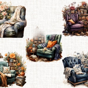 Cottagecore Book Nook Clipart, Cozy Home Library Clipart Bundle, Book ...