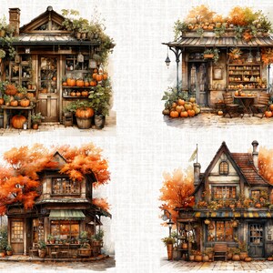 Watercolor Storefront Clipart Bundle, Cozy Autumn Clipart, Autumn Shop ...