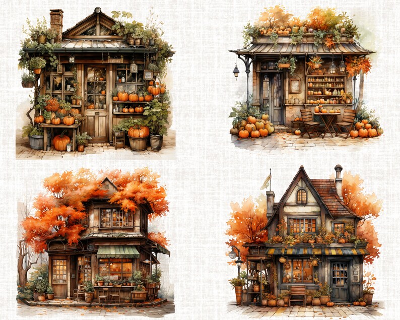 Watercolor Storefront Clipart Bundle Cozy Autumn Clipart - Etsy