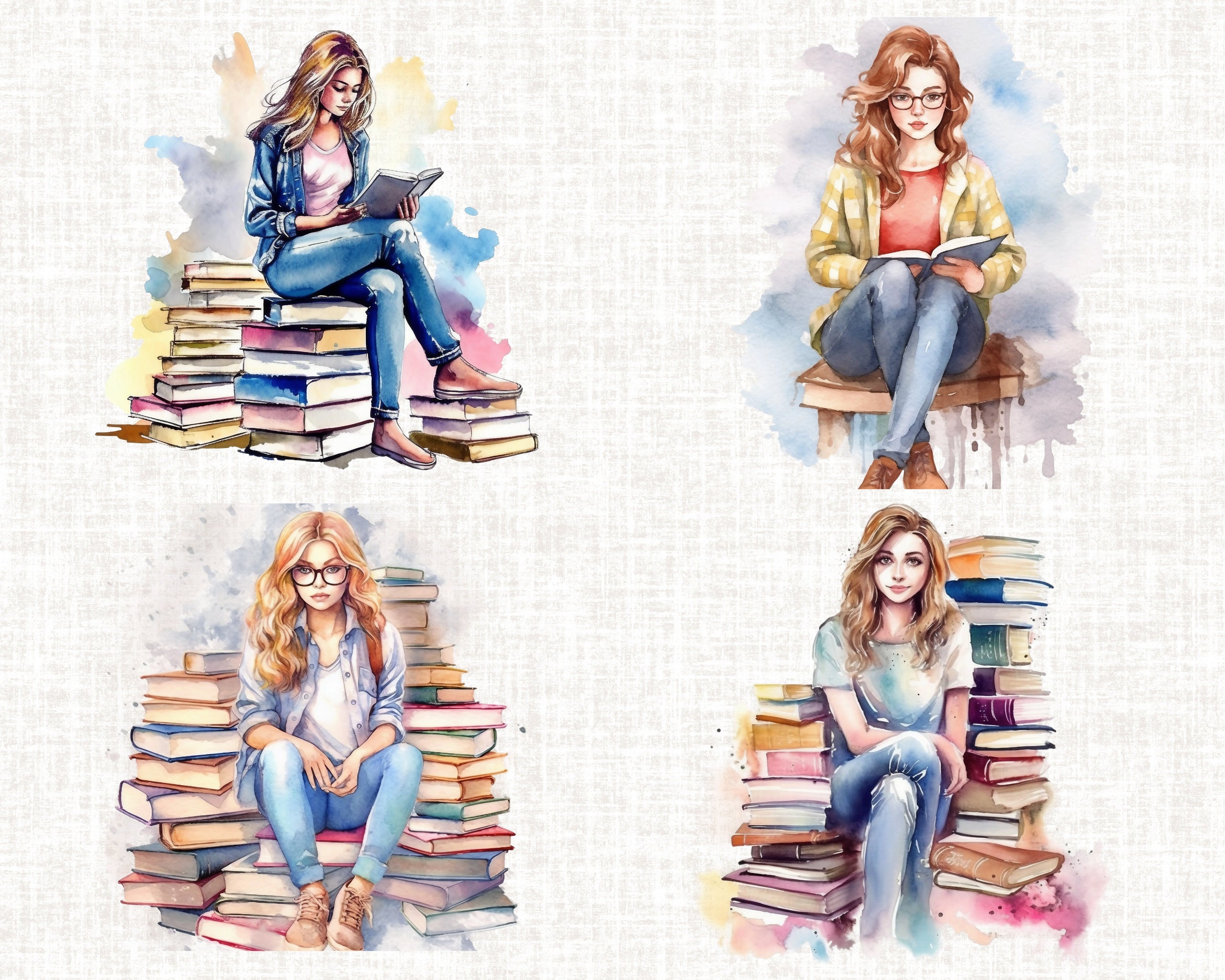 Book Lover Clipart Bundle Watercolor Bookworm Clipart - Etsy